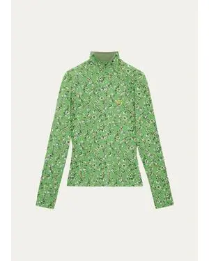 Loewe Mock Turtleneck Floral Top - Green/multi