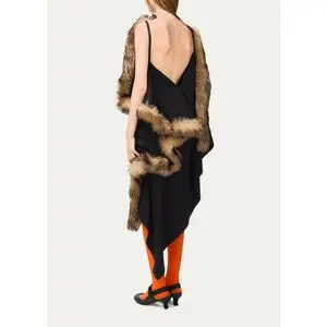 Loewe Lamb Shearling-trim Draped Asymmetric Midi Dress