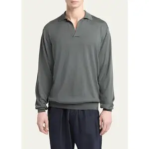 Giorgio Armani Silk And Cotton Johnny Collar Polo Sweater