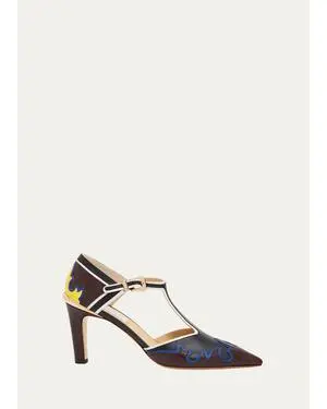 Gabriela Hearst 75mm Duna Western Leather Ankle-strap Pumps - Black Multi