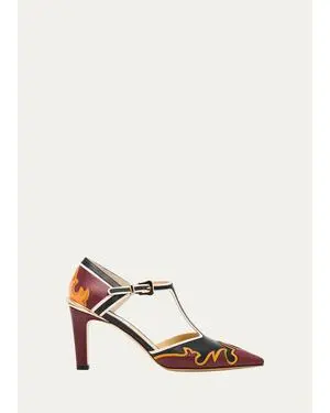 Gabriela Hearst 75mm Duna Western Leather Ankle-strap Pumps - Bordeaux Multi