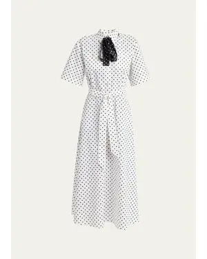 Valentino Garavani Polkadot-print Cotton Neck-scarf Midi Shirtdress - White/black