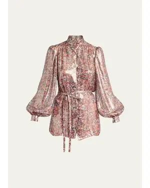 Valentino Garavani Metallic Floral Balloon-sleeve Button-down Shirt