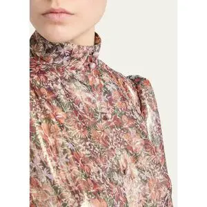 Valentino Garavani Metallic Floral Balloon-sleeve Button-down Shirt