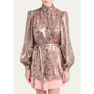 Valentino Garavani Metallic Floral Balloon-sleeve Button-down Shirt