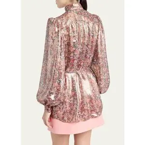 Valentino Garavani Metallic Floral Balloon-sleeve Button-down Shirt