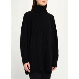 Eskandar Cashmere Cable Roll Neck Long Length - Black