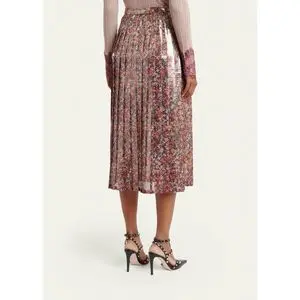Valentino Garavani Metallic Silk Floral Pleated Midi-skirt