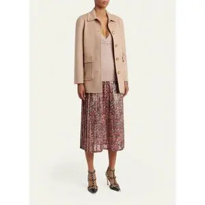 Valentino Garavani Metallic Silk Floral Pleated Midi-skirt