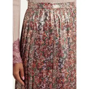 Valentino Garavani Metallic Silk Floral Pleated Midi-skirt