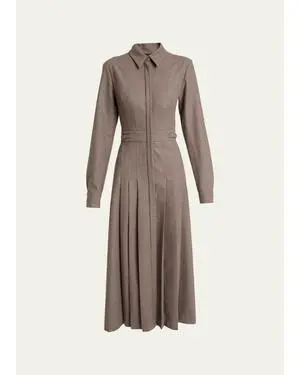 Gabriela Hearst Ethel Cashmere Flannel Long-sleeve Midi Shirtdress - Walnut