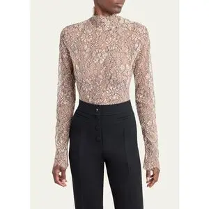 Valentino Garavani Mock-neck Lace Jersey Long-sleeve Bodysuit