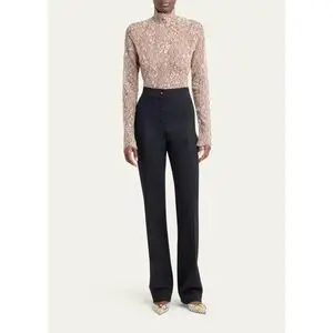 Valentino Garavani Mock-neck Lace Jersey Long-sleeve Bodysuit