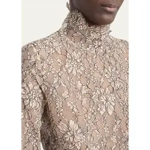 Valentino Garavani Mock-neck Lace Jersey Long-sleeve Bodysuit