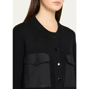 FRAME The Contrast Cashmere Cardigan - Black