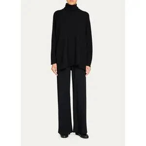Eskandar Cashmere A-line Scrunch Neck Sweater Long Length - Black