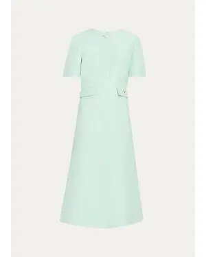 Valentino Garavani V-logo Pockets Short-sleeve Wool Silk Midi Dress