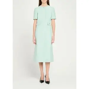 Valentino Garavani V-logo Pockets Short-sleeve Wool Silk Midi Dress