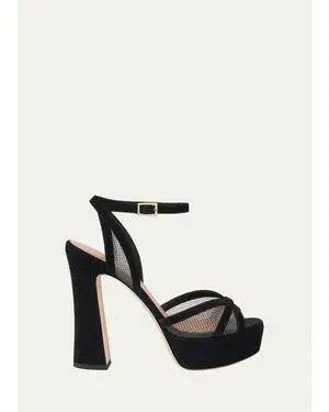MALONE SOULIERS Sylvie 125mm Suede & Mesh Platform Sandals - Black