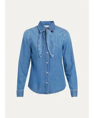 FRAME The Cletine Denim Tie-neck Shirt - Hideaway