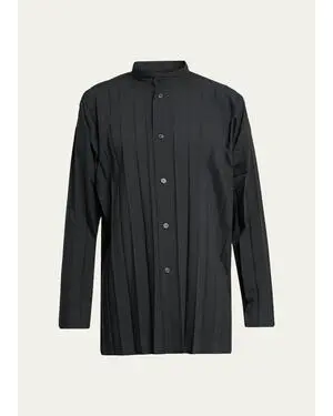 Issey Miyake Edge Pleated Band-collar Shirt