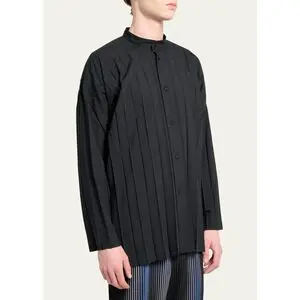Issey Miyake Edge Pleated Band-collar Shirt