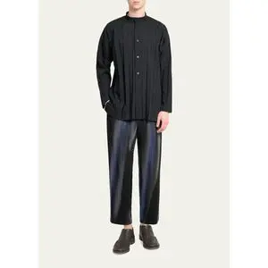 Issey Miyake Edge Pleated Band-collar Shirt