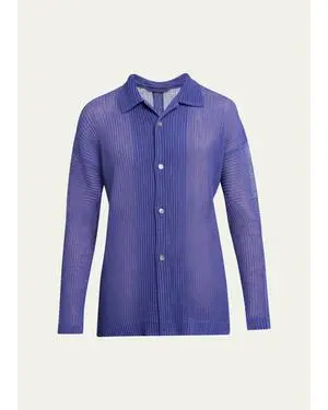 Issey Miyake Rustic Mesh Button-down Shirt - Blue