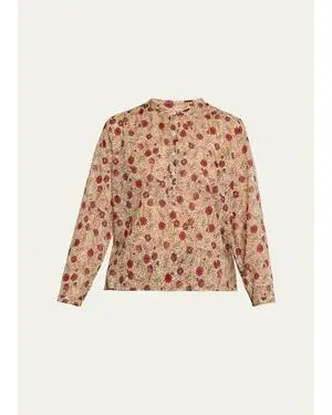Isabel Marant Étoile Maria Floral Cotton Top - Ecru/raspberry