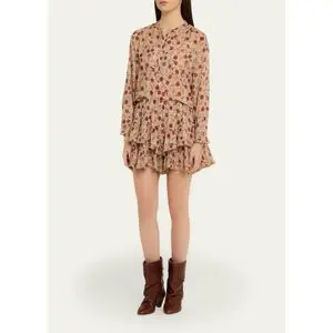 Isabel Marant Étoile Maria Floral Cotton Top - Ecru/raspberry