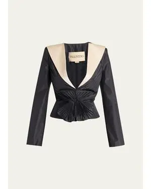Valentino Garavani Pleated Silk Taffeta Strong-shoulder Jacket
