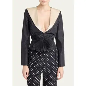 Valentino Garavani Pleated Silk Taffeta Strong-shoulder Jacket