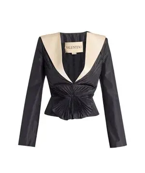 Valentino Garavani Pleated Silk Taffeta Strong-shoulder Jacket - Black