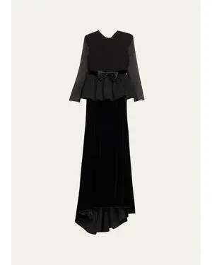 Valentino Garavani Sablé Velvet Peplum Backless Gown