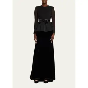 Valentino Garavani Sablé Velvet Peplum Backless Gown