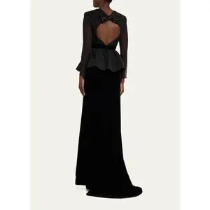 Valentino Garavani Sablé Velvet Peplum Backless Gown