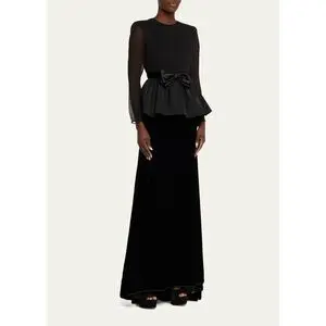 Valentino Garavani Sablé Velvet Peplum Backless Gown