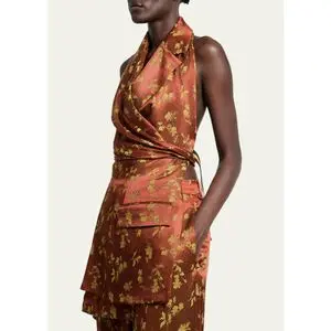 Dries Van Noten Floral Jacquard Sleeveless Wrap Top