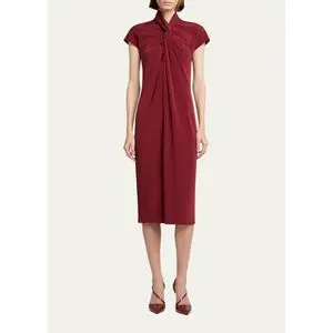 Giorgio Armani Draped Twisted-collar Short-sleeve Midi Dress