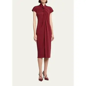 Giorgio Armani Draped Twisted-collar Short-sleeve Midi Dress