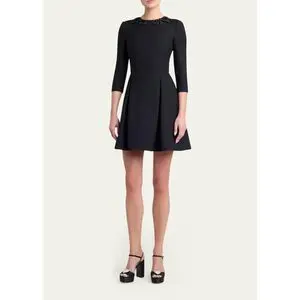 Valentino Garavani Long-sleeve Embroidered Bow Mini Dress