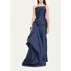 MARMAR HALIM Strapless Draped Taffeta Column Gown