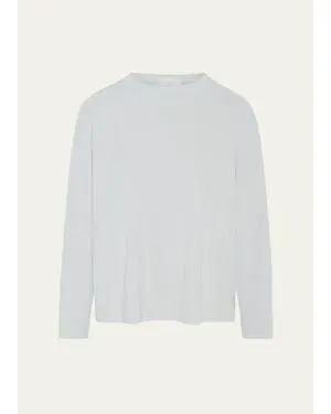 Eskandar Cotton Jersey Long Sleeve Smaller Round Neck Top Mid Length - Silver