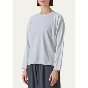 Eskandar Cotton Jersey Long Sleeve Smaller Round Neck Top Mid Length - Silver