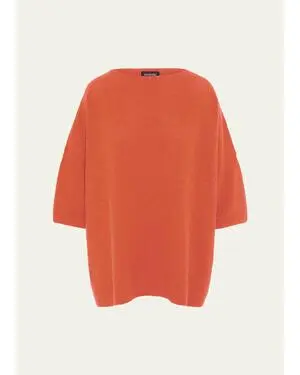 Eskandar Bateau-neck Moss Stitch Cashmere Sweater Rust
