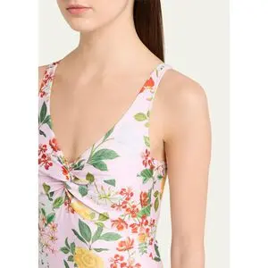 Verandah Twisted Drape Floral One-piece Swimsuit - Blush Multi