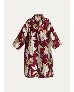 Eskandar Sloped Shoulder Wide A-line Open Jacket With Collar 3/4 Length - Red