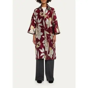 Eskandar Sloped Shoulder Wide A-line Open Jacket With Collar 3/4 Length