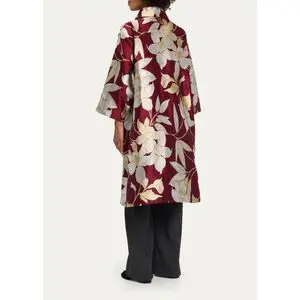 Eskandar Sloped Shoulder Wide A-line Open Jacket With Collar 3/4 Length