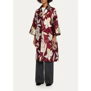 Eskandar Sloped Shoulder Wide A-line Open Jacket With Collar 3/4 Length